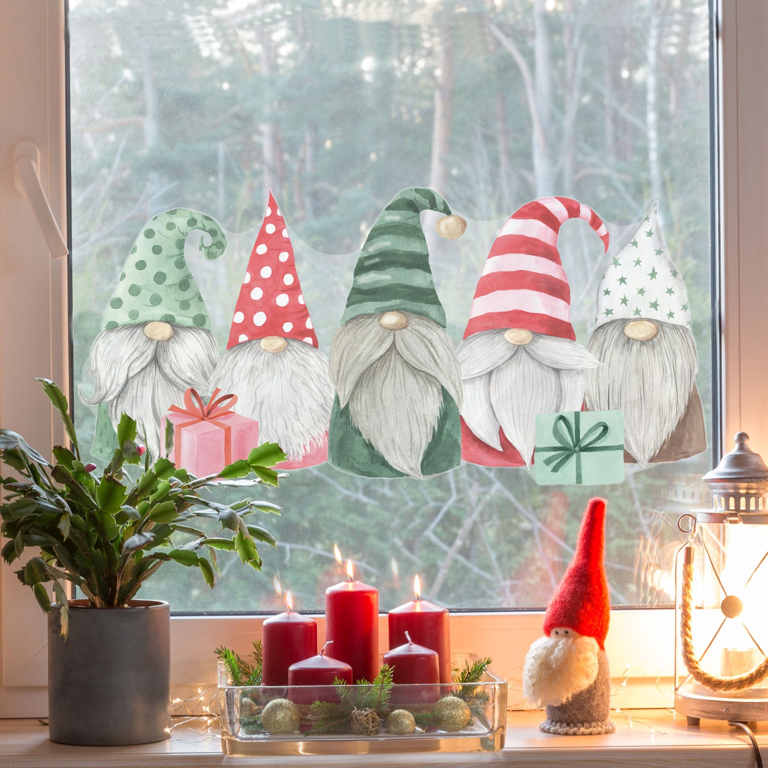 Christmas Window Sheets Reusable Christmas Window Decorations Gnome 