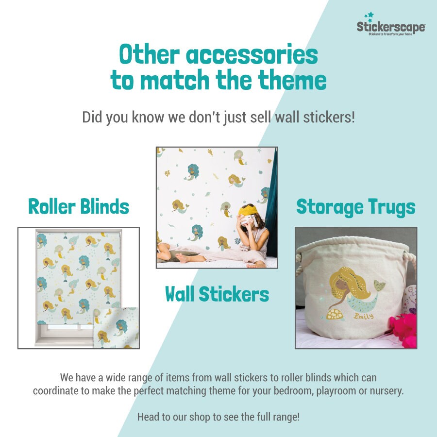 Mermaids and Rainbows Roller Blind, Mustard and Blue Mermaid Roller ...