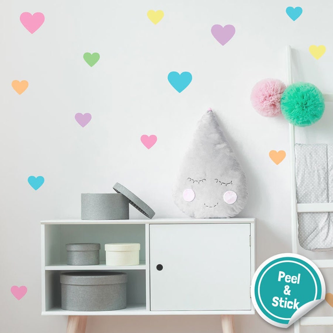 Rainbow Heart Wall Stickers Heart Wall Decal - Etsy