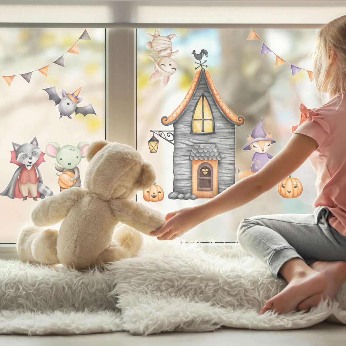 Cute Halloween Village Window Sticker Halloween Window | Etsy