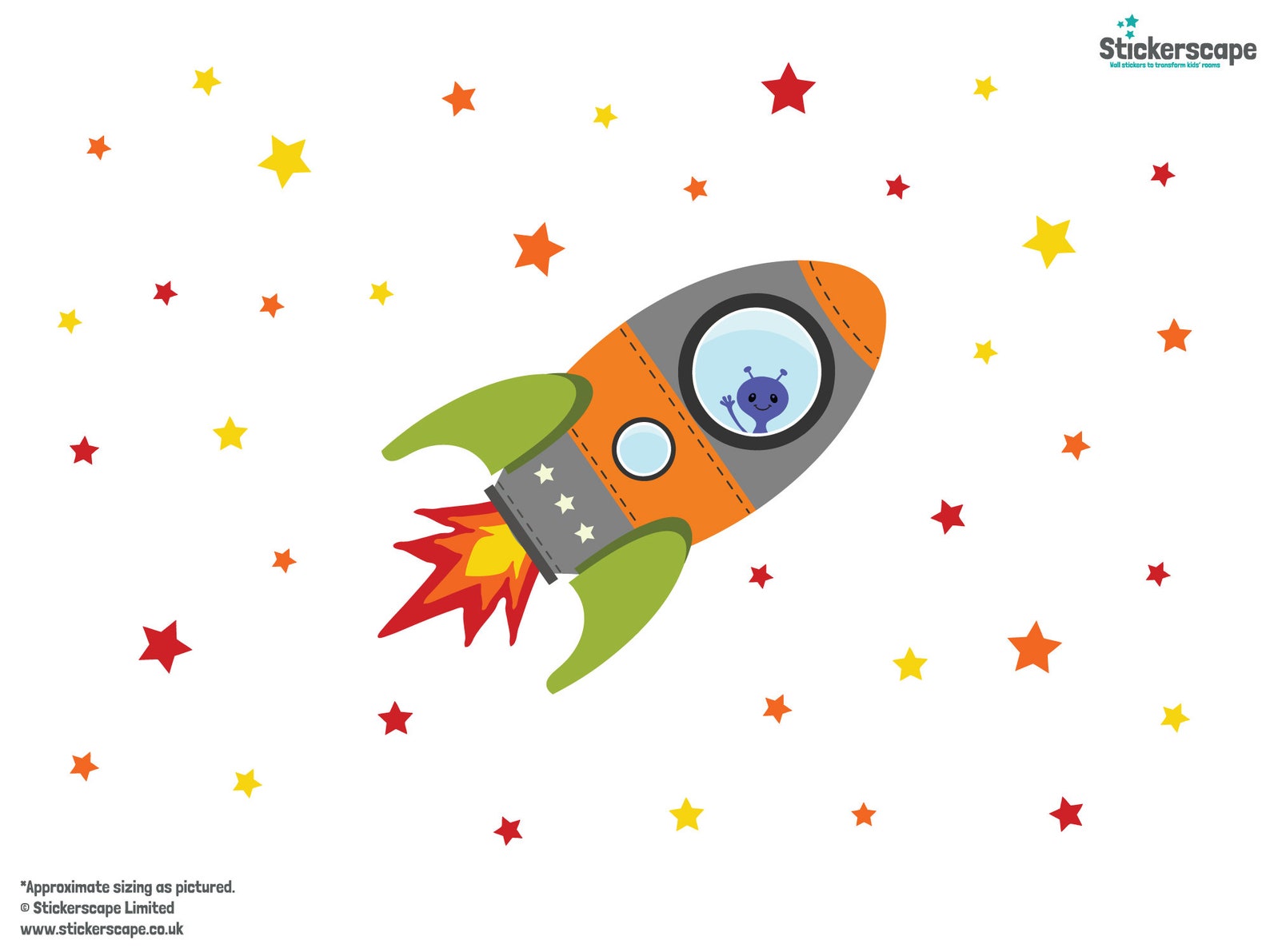 Orange Flying Rocket Wall Sticker, Orange Rocket Wall Sticker, Rocket ...