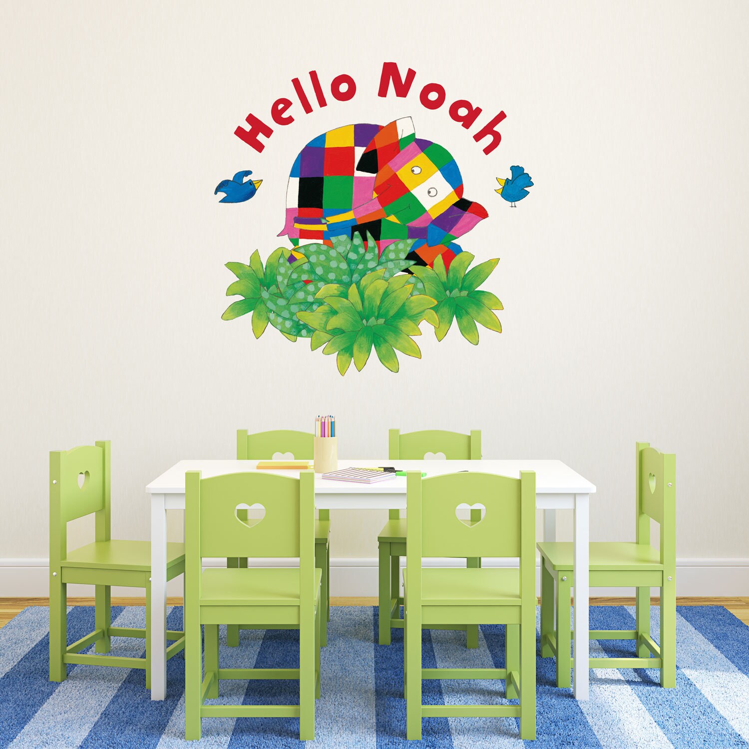 Personalised Hello Elmer Wall Sticker, Elmer the Patchwork Elephant ...