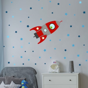 Red Blast off Rocket Wall Sticker, Red Rocket Wall Sticker, Rocket Wall ...