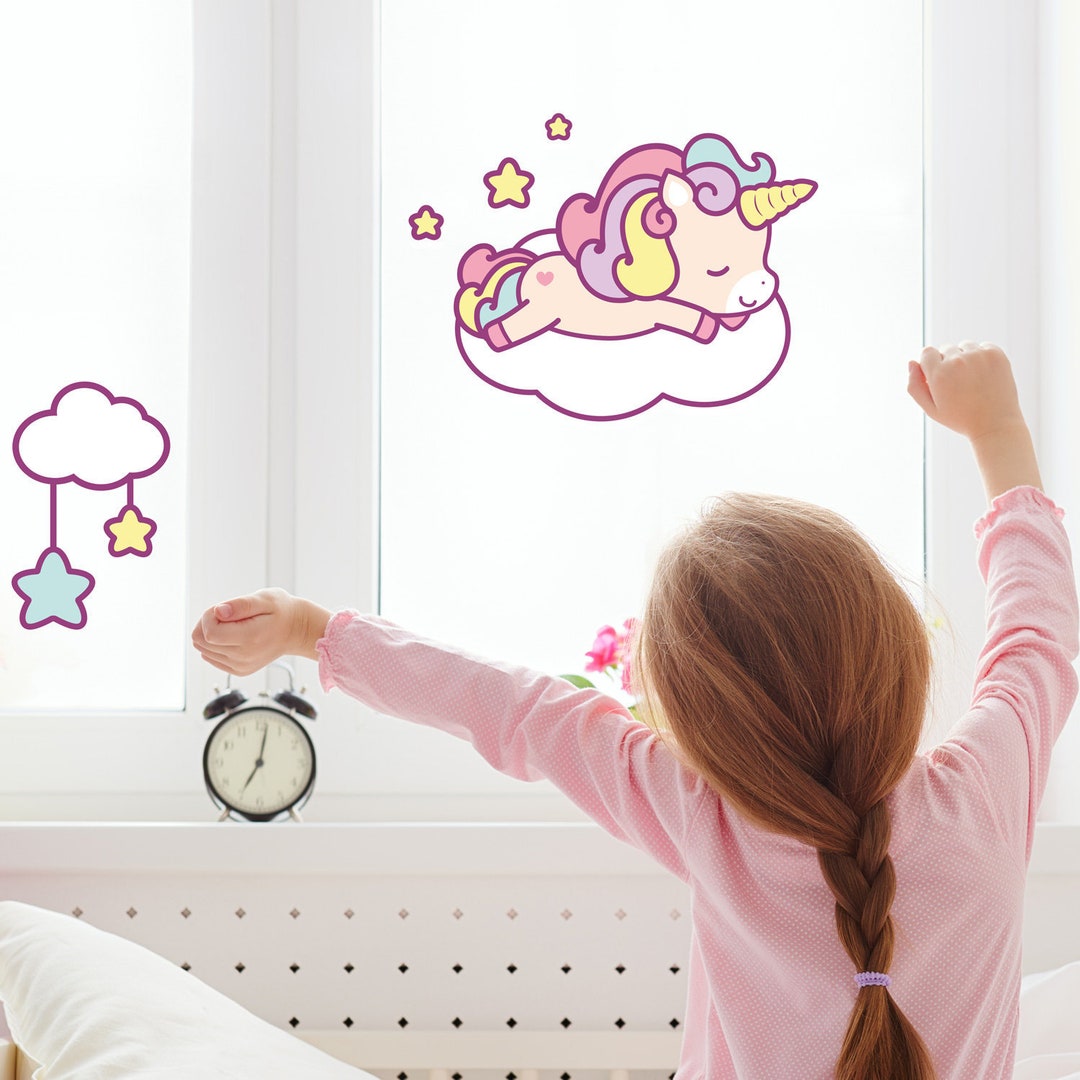 Cute Unicorn and Clouds Window Stickers, Unicorn Room Decor, Unicorn ...