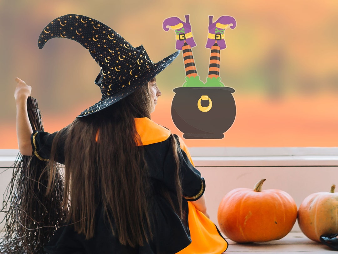 Cauldron and Witch Window Sticker, Halloween Window Sticker, Halloween ...