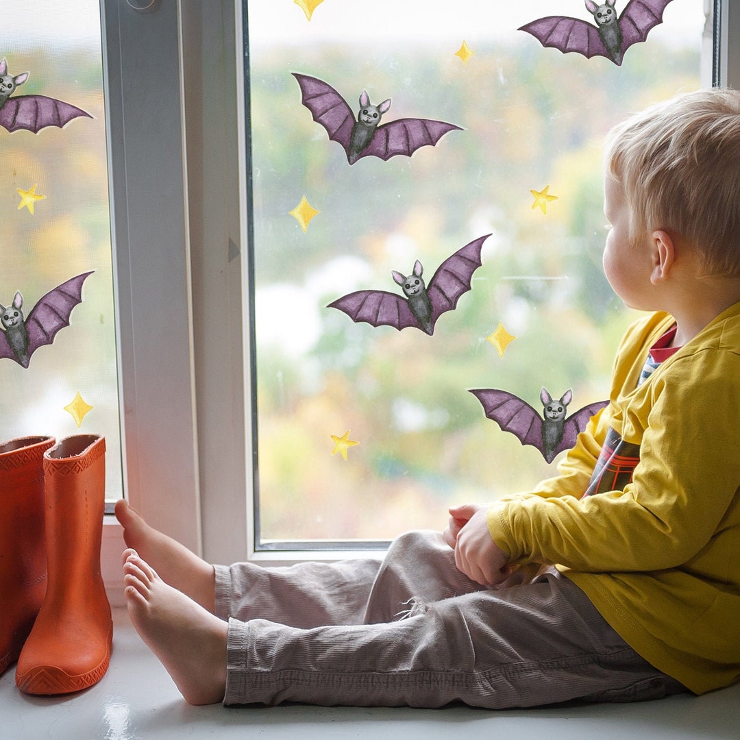 Halloween Bat Window Stickers, Bats and Stars Window Stickers ...