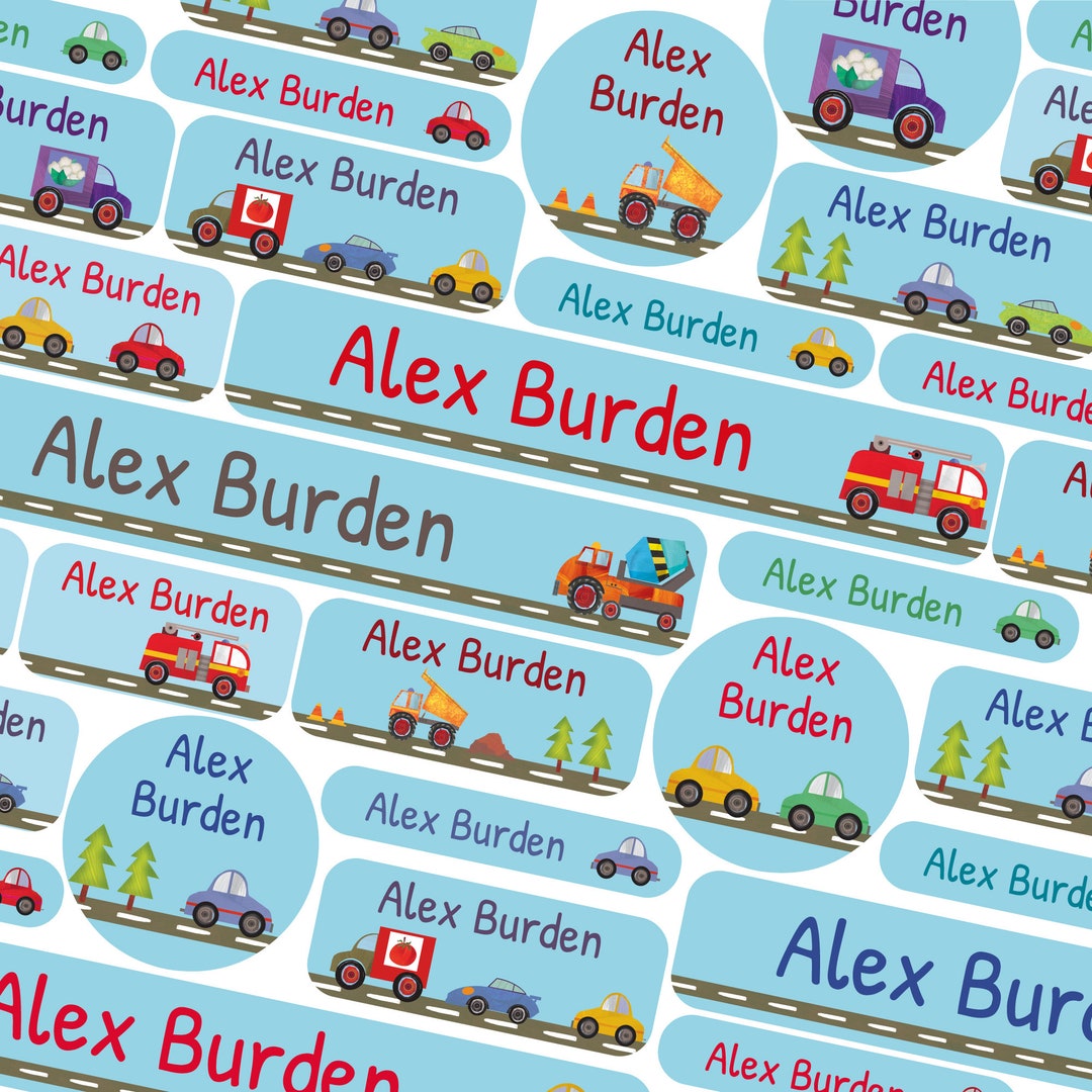 50 or 123 Stick on Name Labels, Transport Name Labels, School Name ...