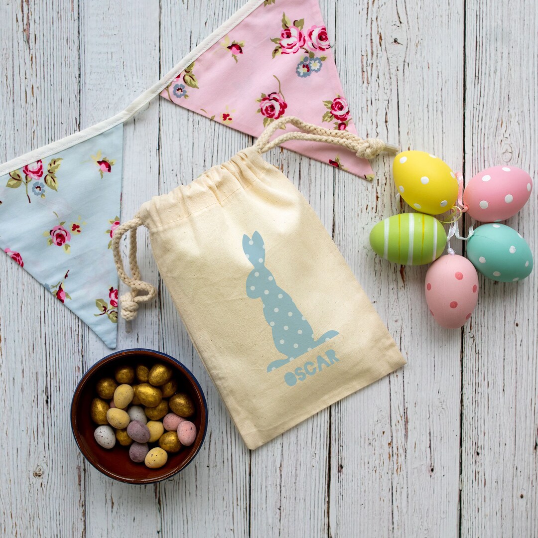 Personalised Blue Bunny Drawstring Easter Bag, Easter Gift - Etsy