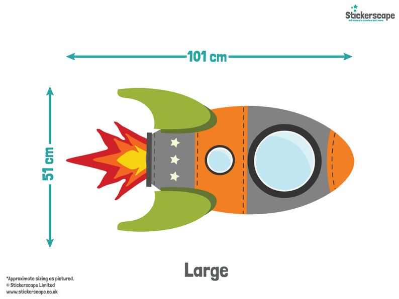 Orange Flying Rocket Wall Sticker, Orange Rocket Wall Sticker, Rocket ...