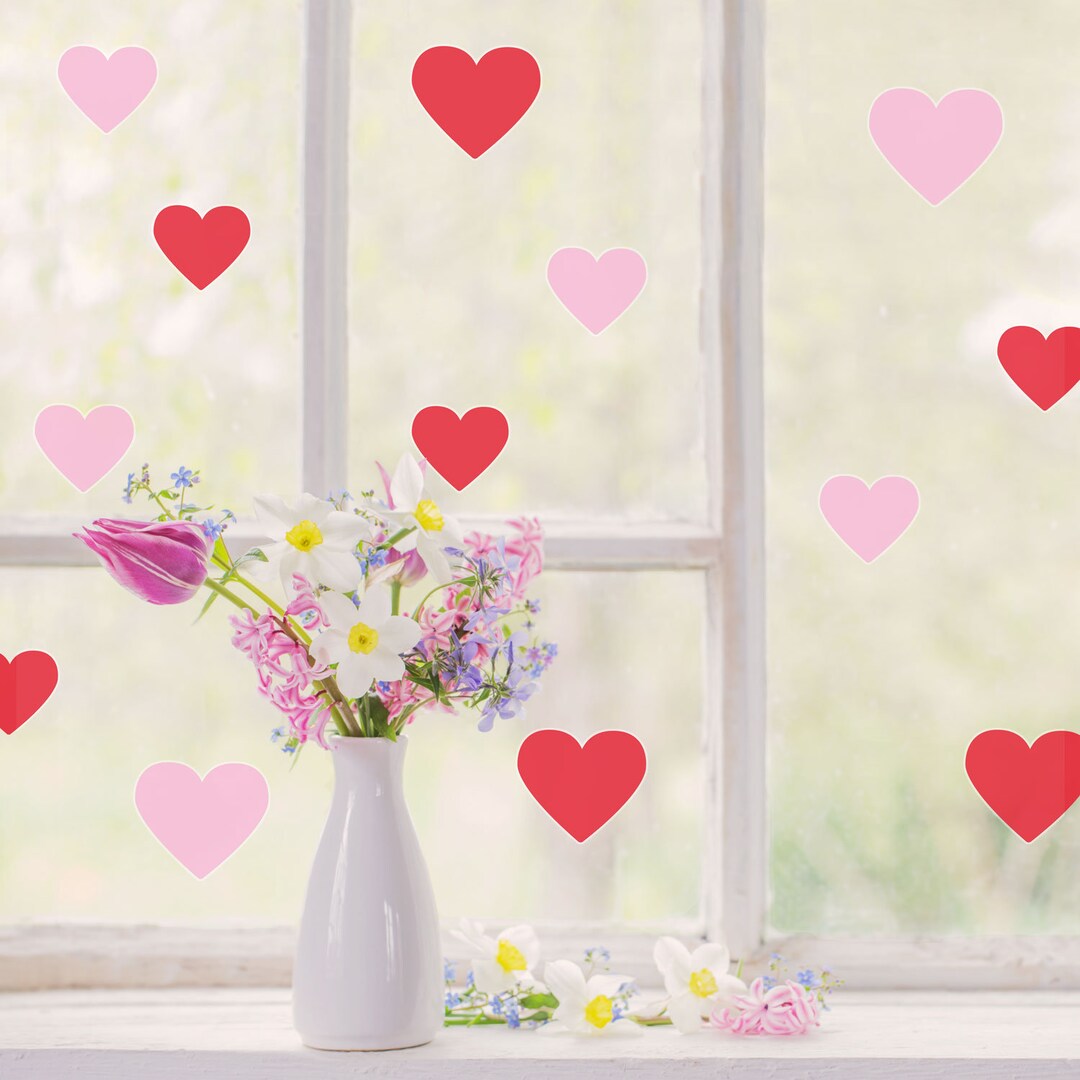 Pink and Red Heart Window Stickers, Valentine's Day Decoration ...