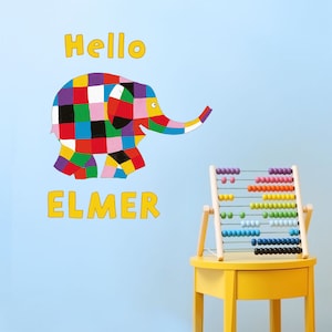 Hello Elmer Wall Sticker, Elmer the Patchwork Elephant Wall Sticker - Etsy