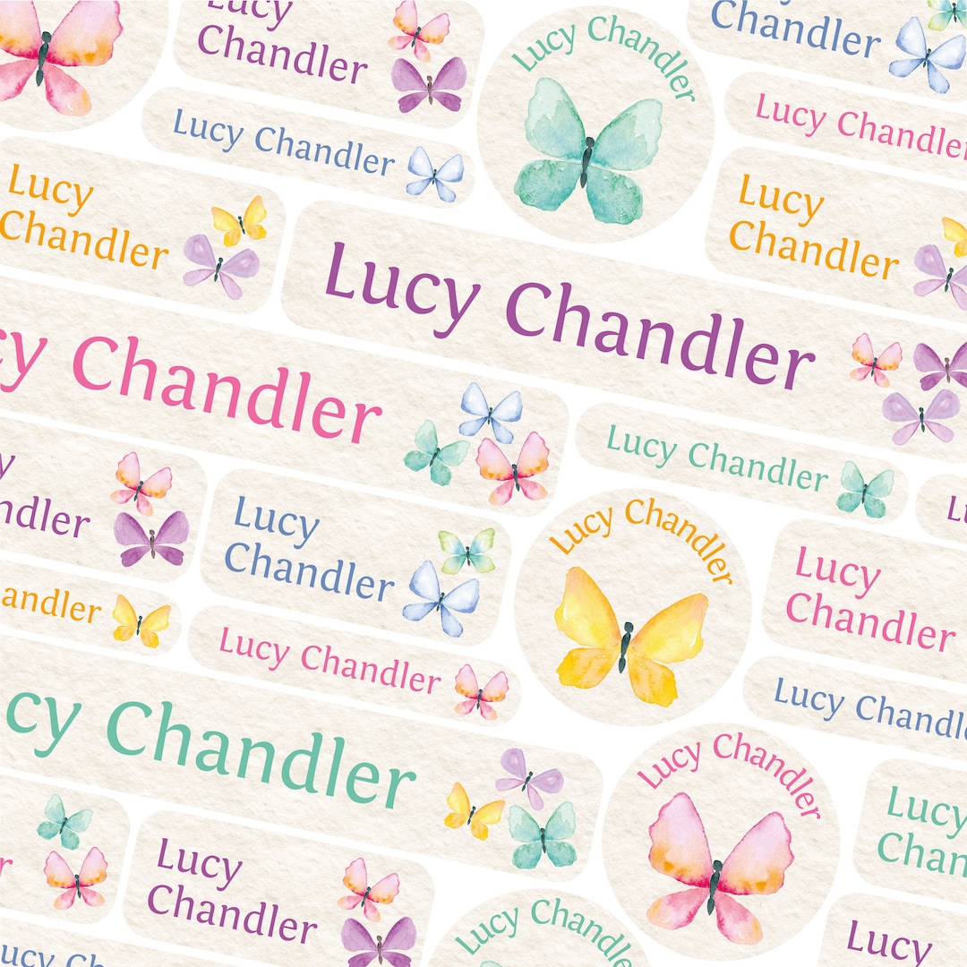 50 or 123 Stick on Name Labels, Butterfly Name Labels, School Name ...