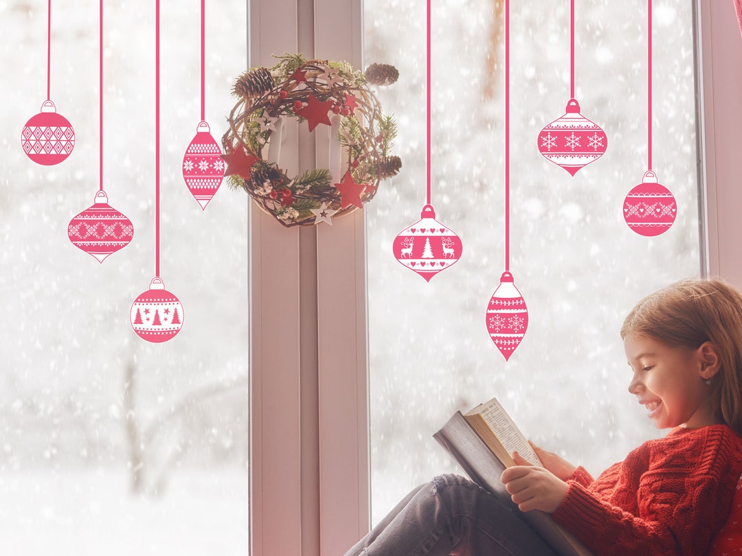 Christmas Bauble Window Stickers, Red Bauble Window Stickers, Christmas ...