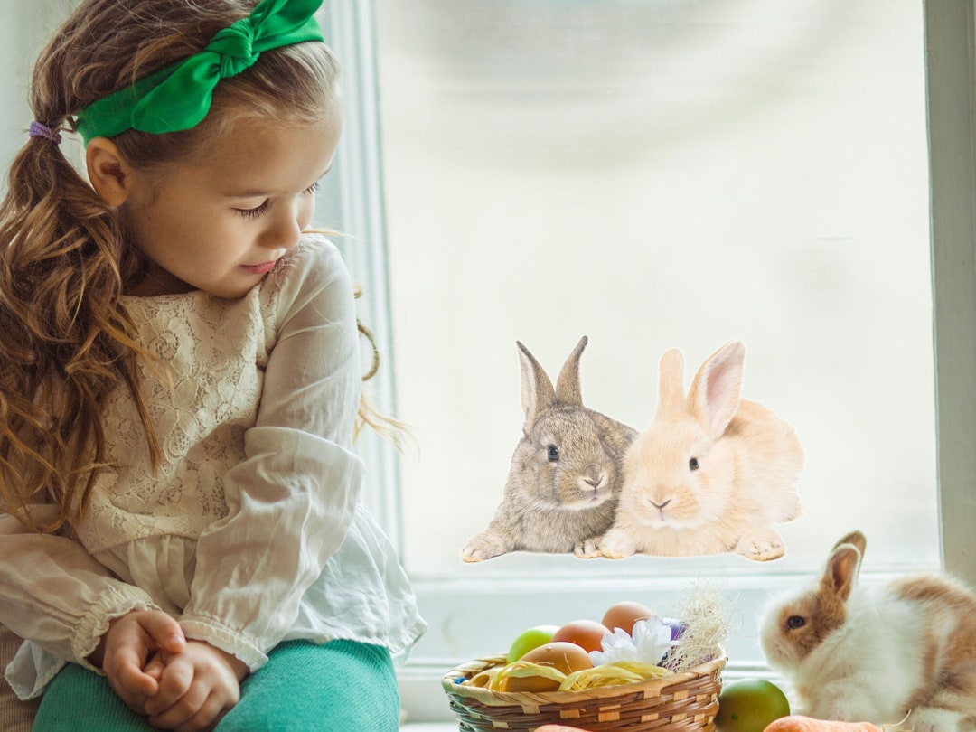 Fluffy Bunnies Window Sticker, Easter Window Sticker, Bunny Window ...
