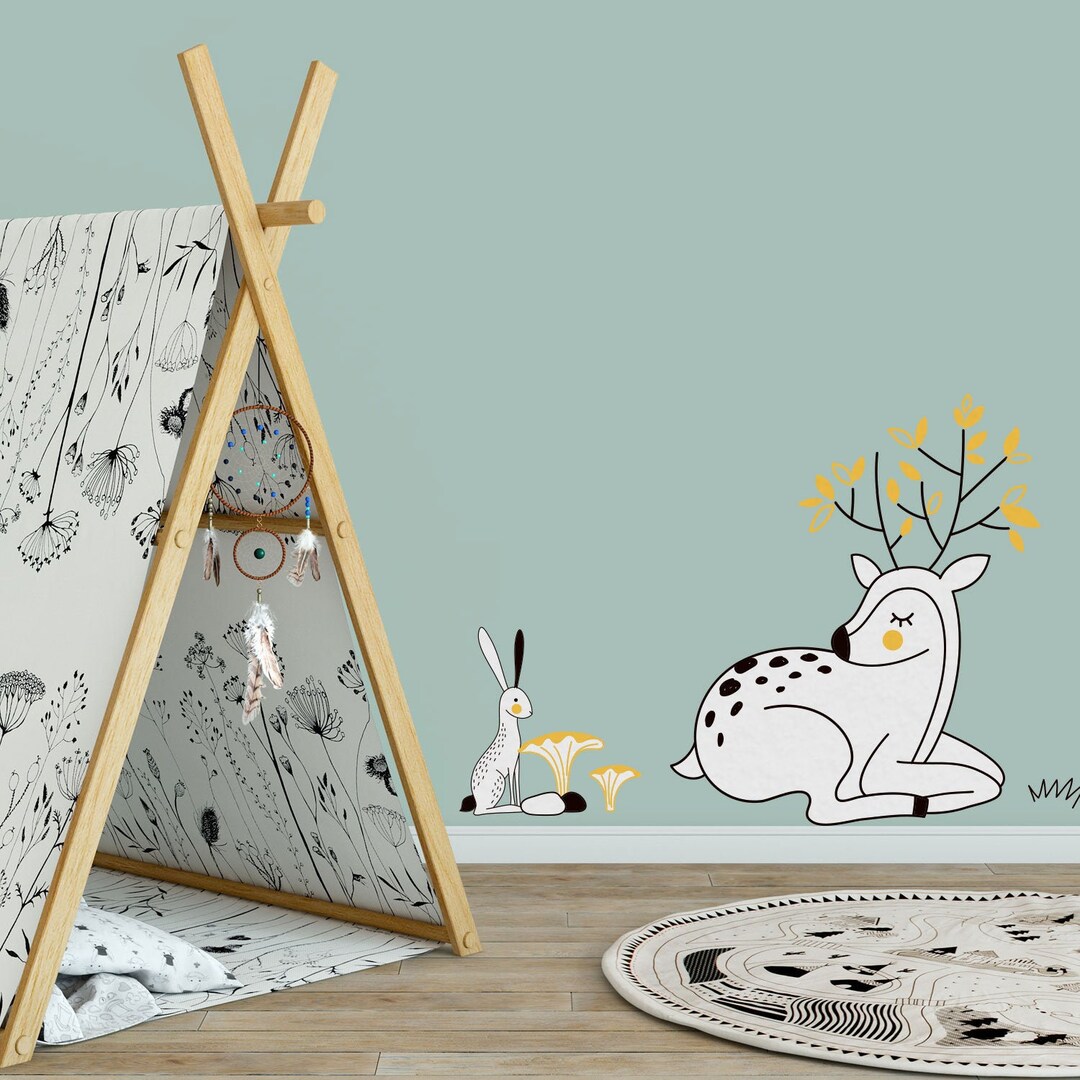 Woodland Animal Deer and Rabbit Wall Sticker Pack, Woodland Wall Decal ...
