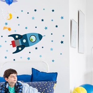 Blue Blast off Rocket Wall Sticker, Blue Rocket Wall Sticker, Rocket ...