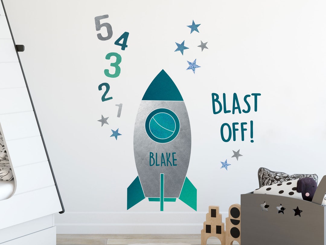 Personalised Blast off Rocket Wall Sticker, Space Wall Sticker, Rocket ...