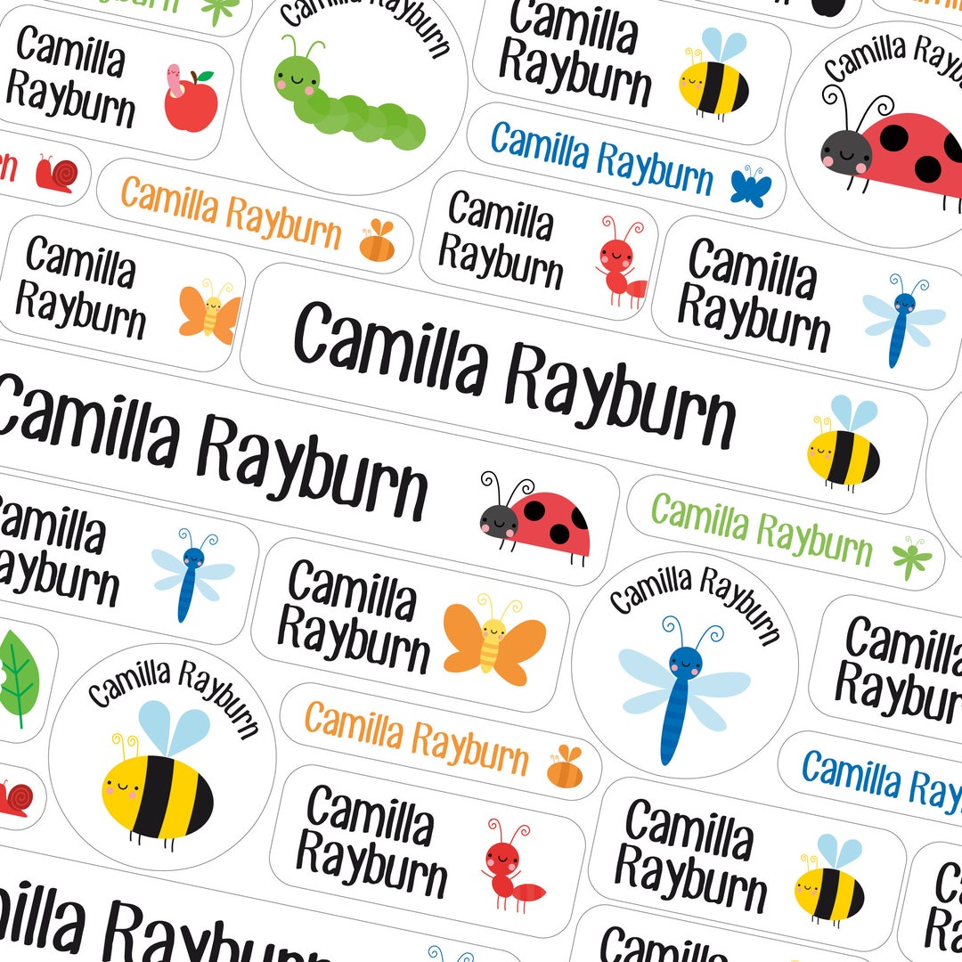 50 or 123 Stick on Name Labels, Insect Name Labels, School Name ...
