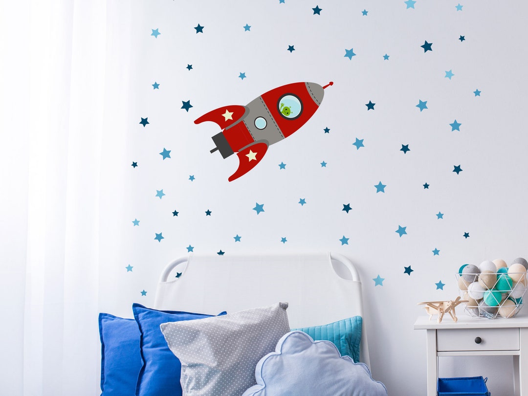 Red Blast off Rocket Wall Sticker, Red Rocket Wall Sticker, Rocket Wall ...