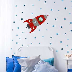 Red Blast off Rocket Wall Sticker, Red Rocket Wall Sticker, Rocket Wall ...