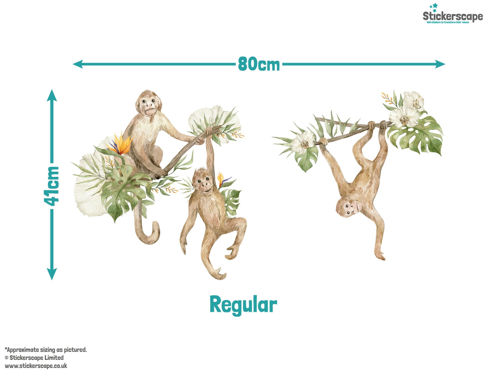 Watercolour Monkeys Wall Sticker Pack Jungle Wall Stickers - Etsy