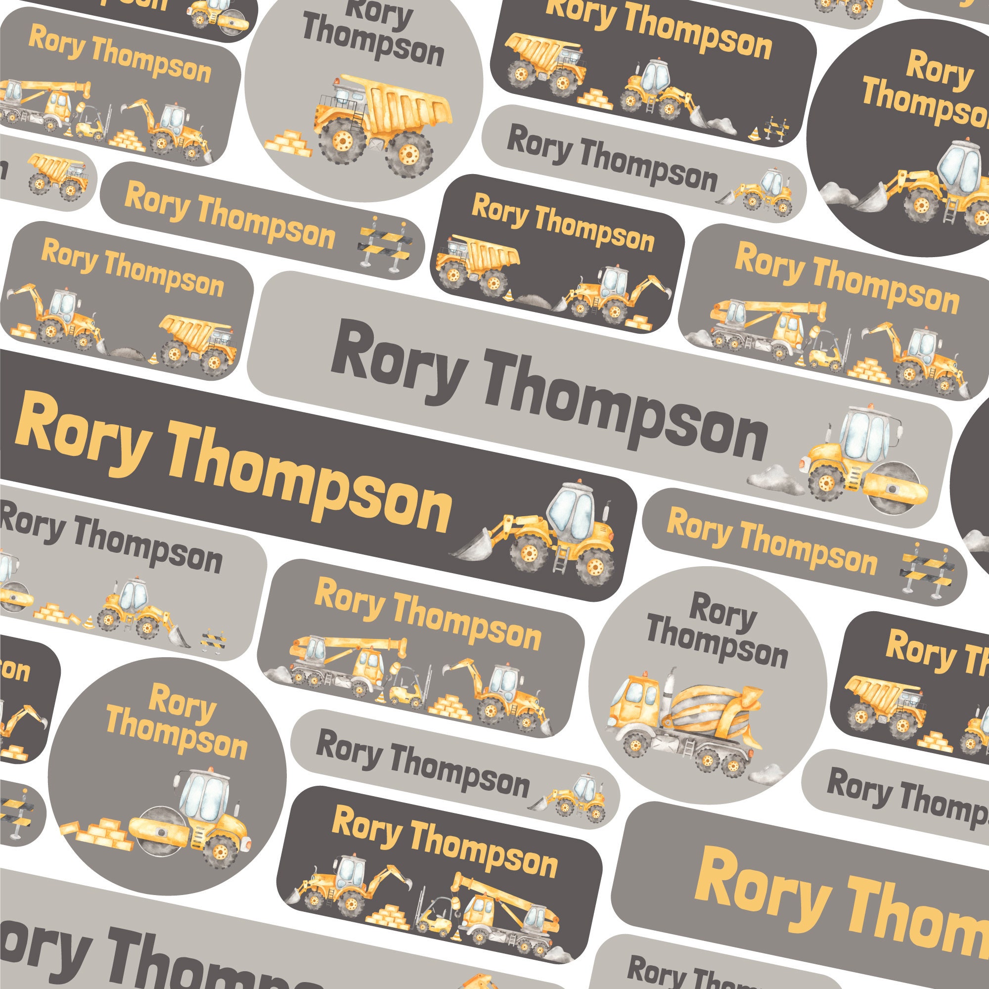 50 or 123 Stick on Name Labels, Tractors and Diggers Name Labels ...