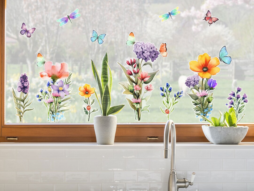 Bright Flower Window Stickers, Summer Window Stickers, Flower Window ...
