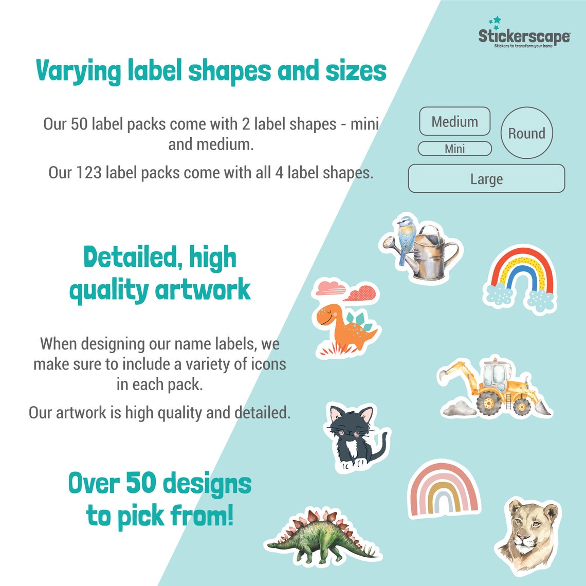 50 or 123 Stick on Name Labels, Animal Tribe Name Labels, School Name ...