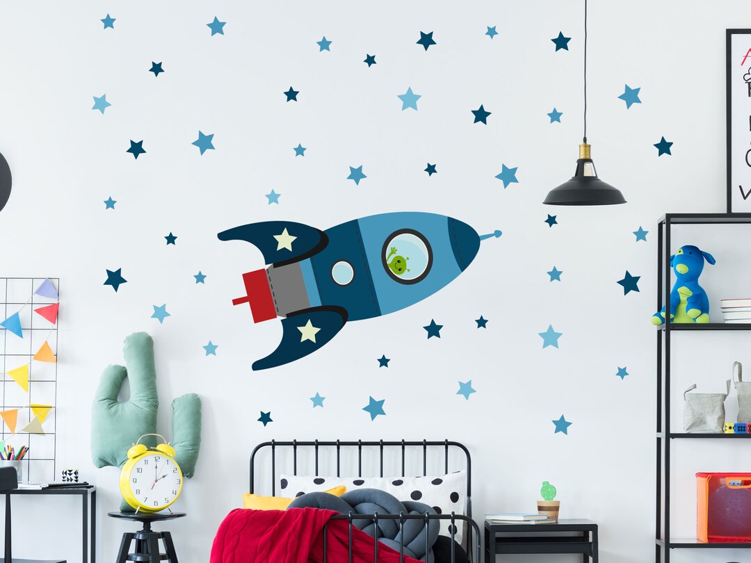 Blue Blast off Rocket Wall Sticker, Blue Rocket Wall Sticker, Rocket ...