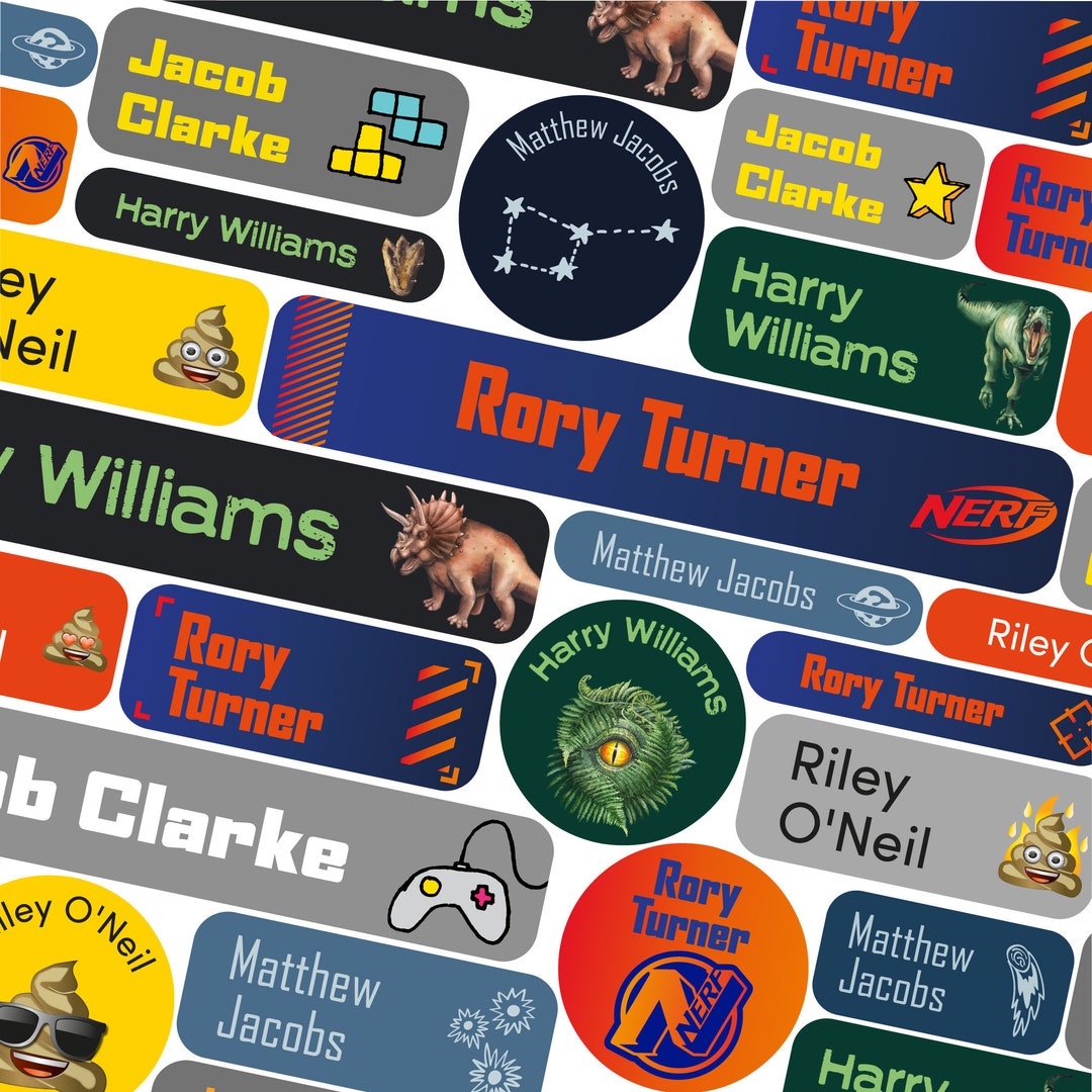 50 or 123 Stick on Name Labels, School Name Stickers, School Name Tags ...