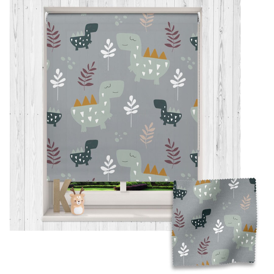 Grey Scandi dino design roller blind, Children's roller blind, Made to ...