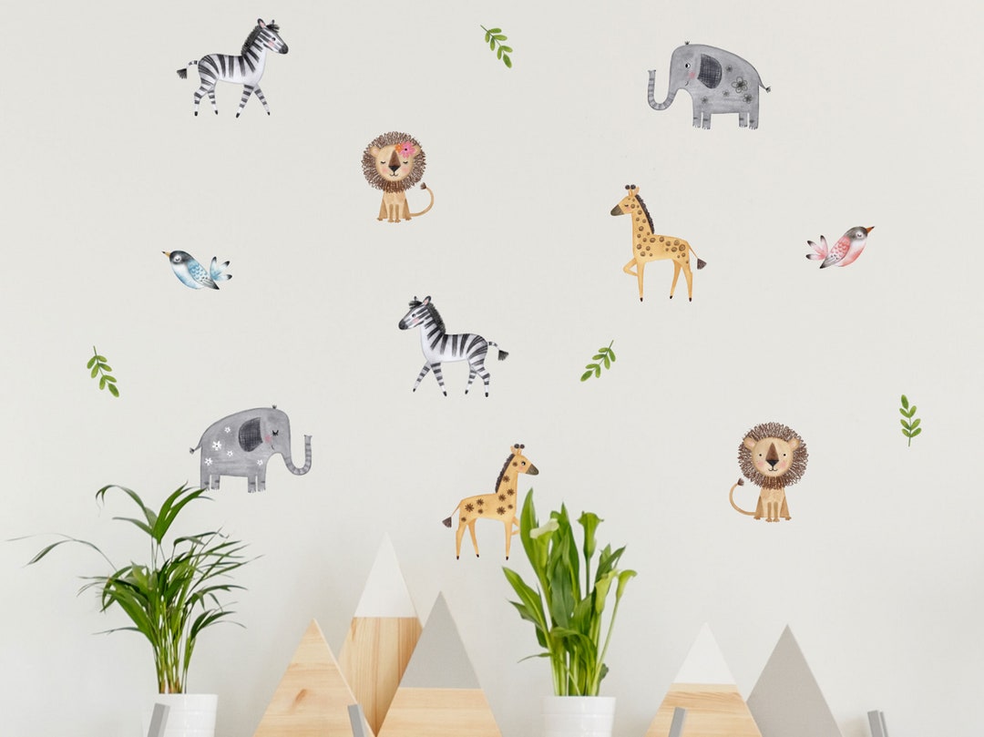 Safari Wall Stickers for Kids Room - Jungle Animals Decals Including ...