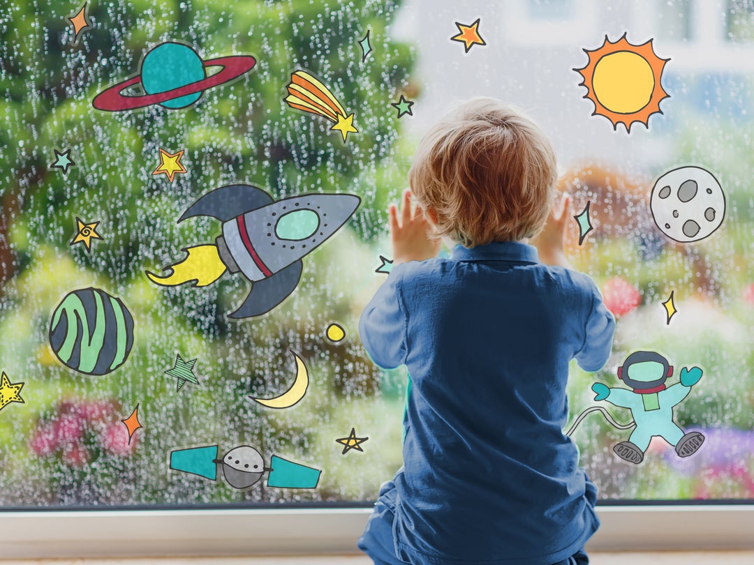 Hand Drawn Space Window Stickers, Space Window Decals, Space Themed ...