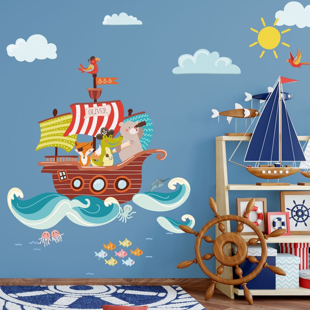 Personalised Pirate Ship Wall Sticker - Pirate Wall Sticker, Pirate ...