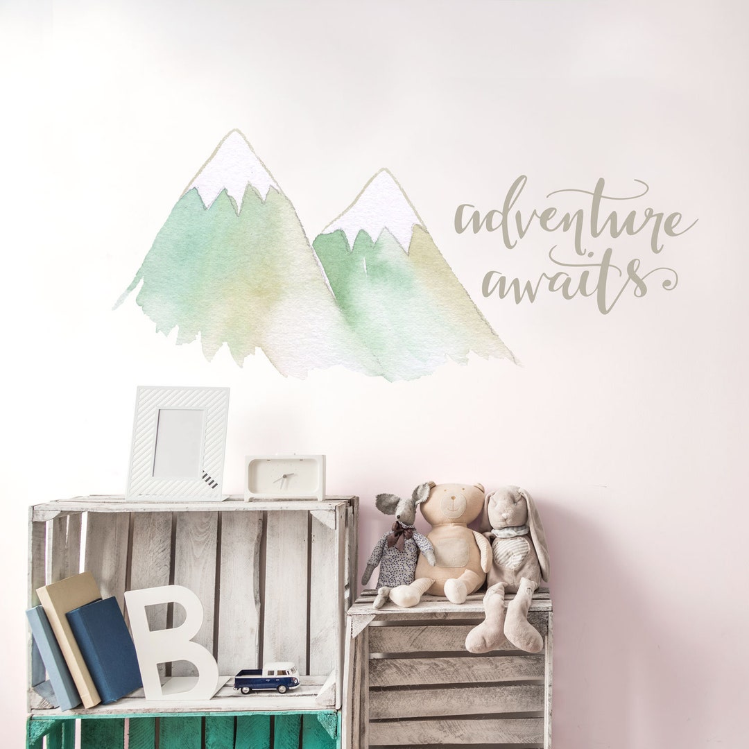 Adventure Awaits Mountain Wall Sticker Quote, Mountain Wall Decal - Etsy