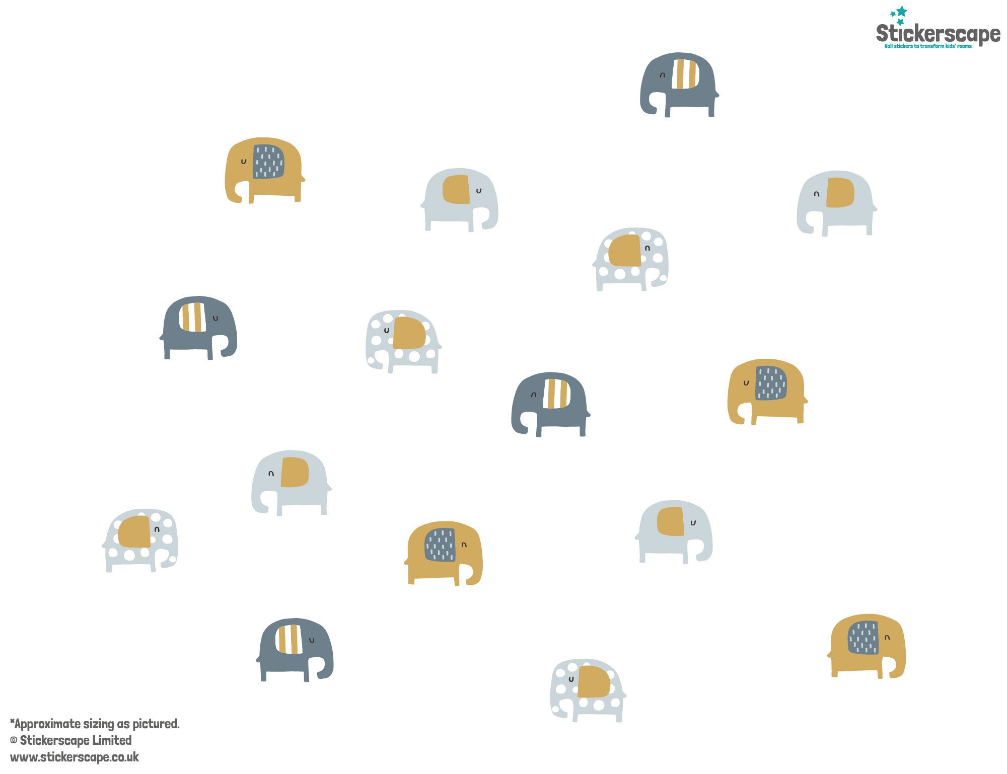 Navy and Mustard Elephants Wall Sticker Pack Elephant Wall - Etsy