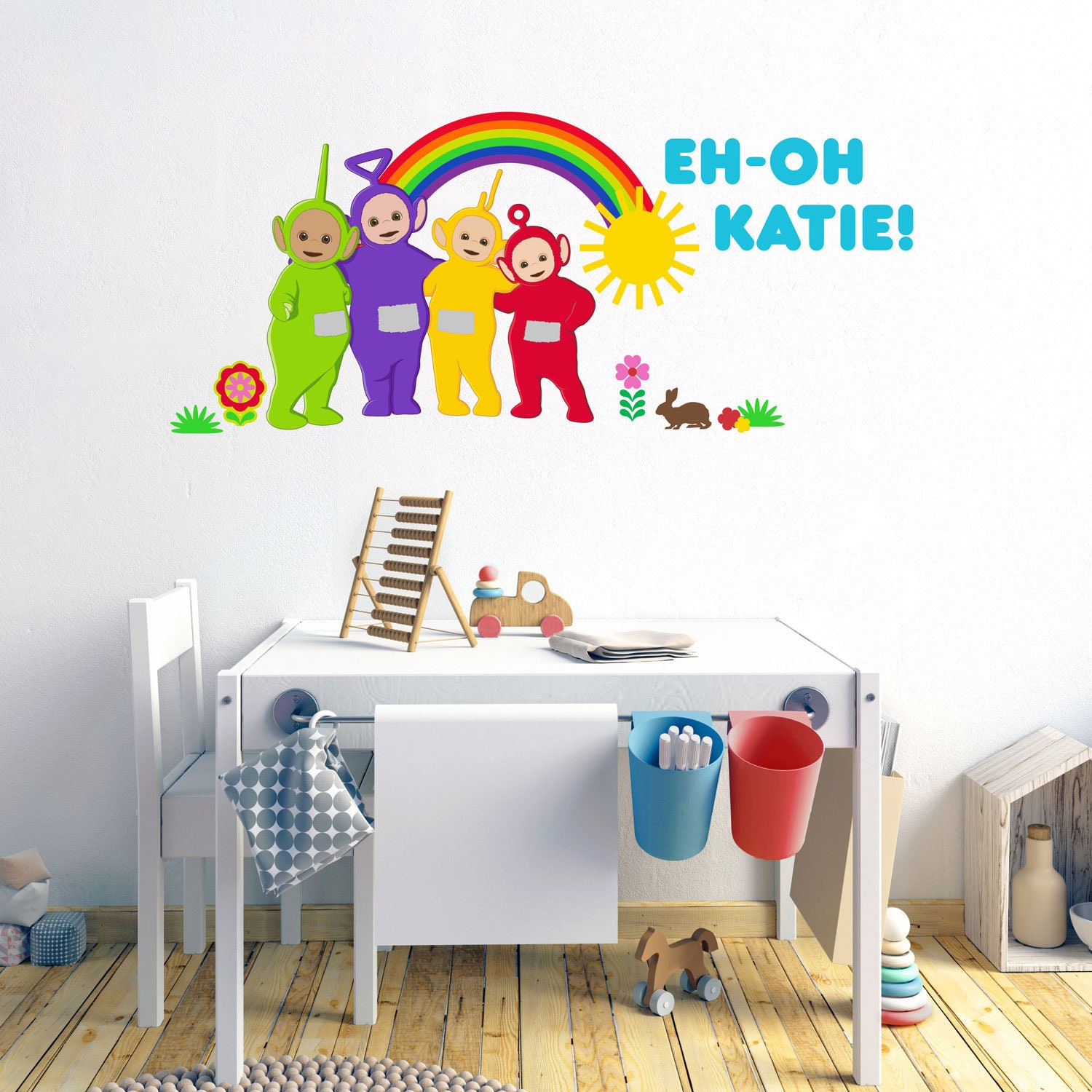 Personalised Teletubbies With Rainbow Wall Sticker, Teletubbies Wall ...
