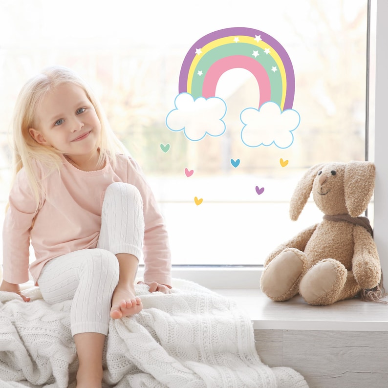 Rainbow and Hearts Window Stickers, Rainbow Window Decal, Rainbow Room ...