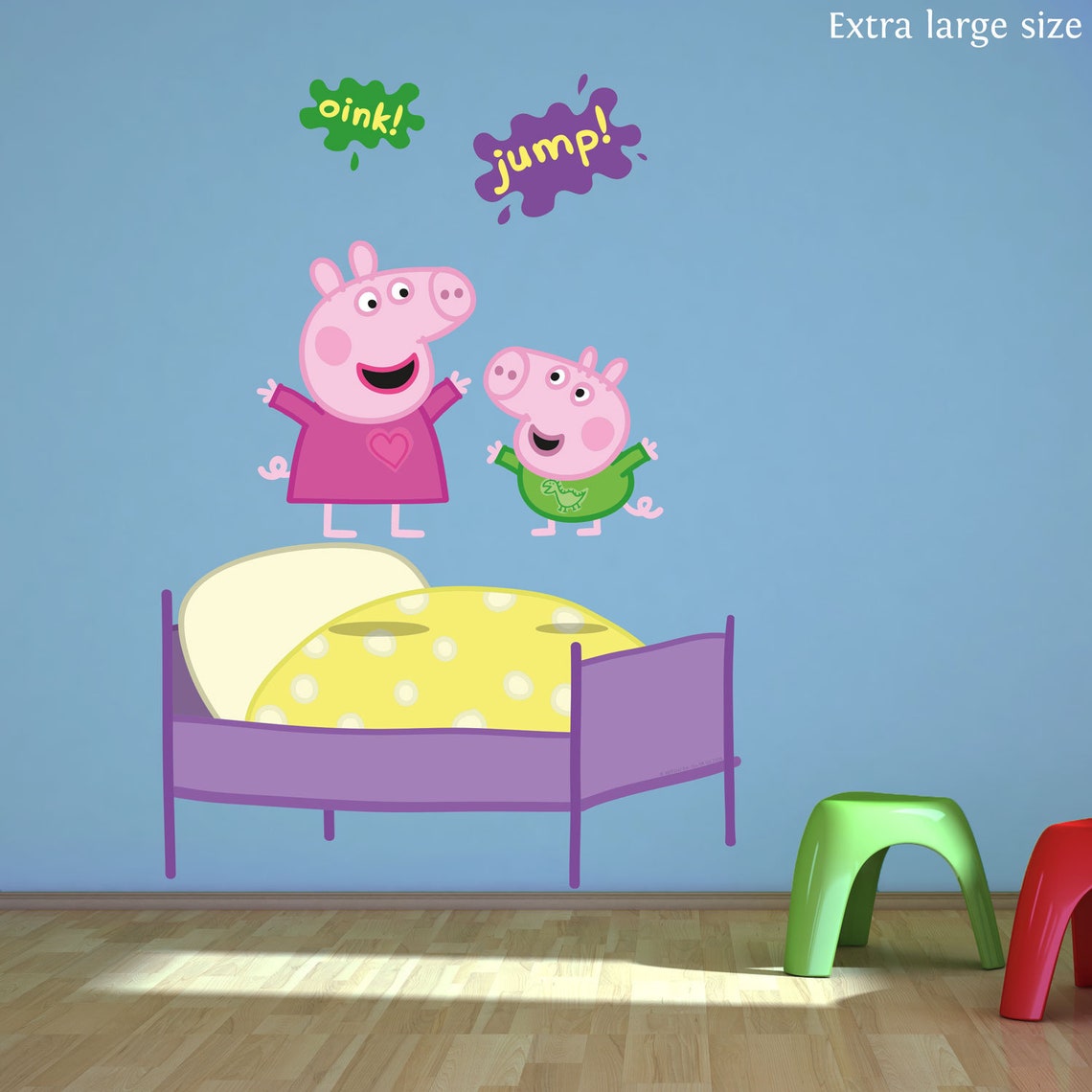 Peppa Pig and George Pig on the Bed Wall Sticker Peppa Pig | Etsy
