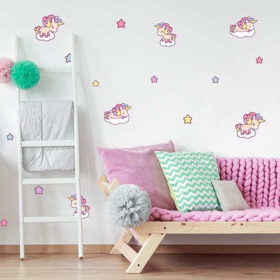Cute Unicorn Wall Sticker Pack Unicorn Wall Decals | Etsy