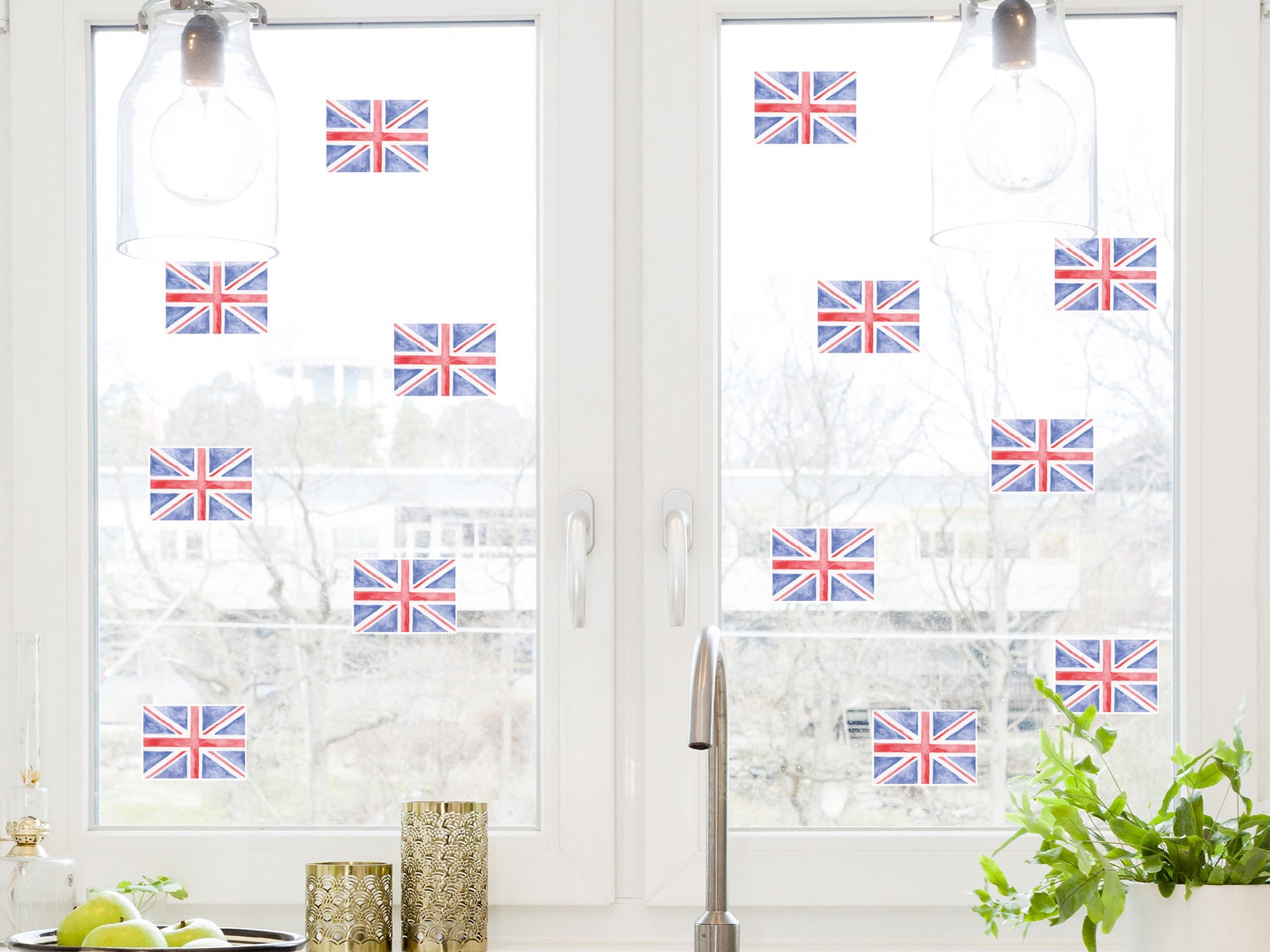 Watercolour Union Jack Hearts Window Stickers, Coronation Window ...