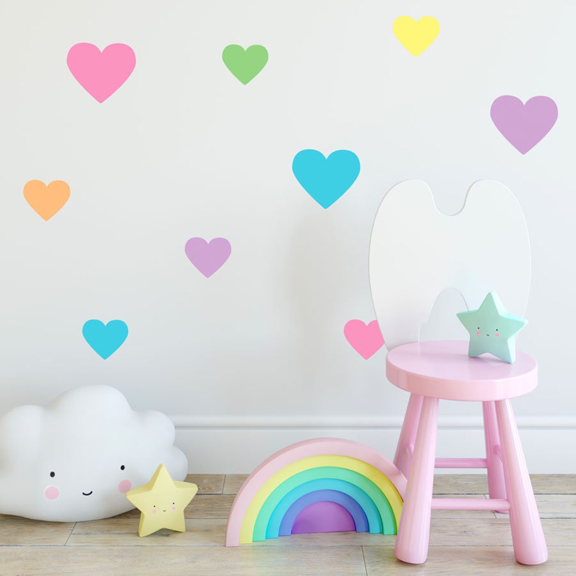 Rainbow Heart Wall Stickers Heart Wall Decal - Etsy