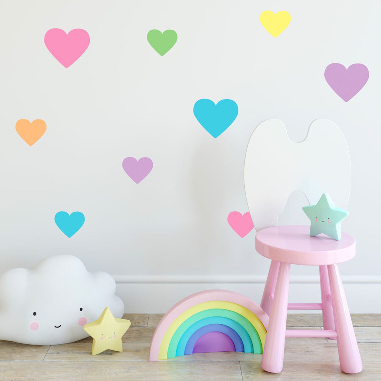 Rainbow Heart Wall Stickers Heart Wall Decal - Etsy