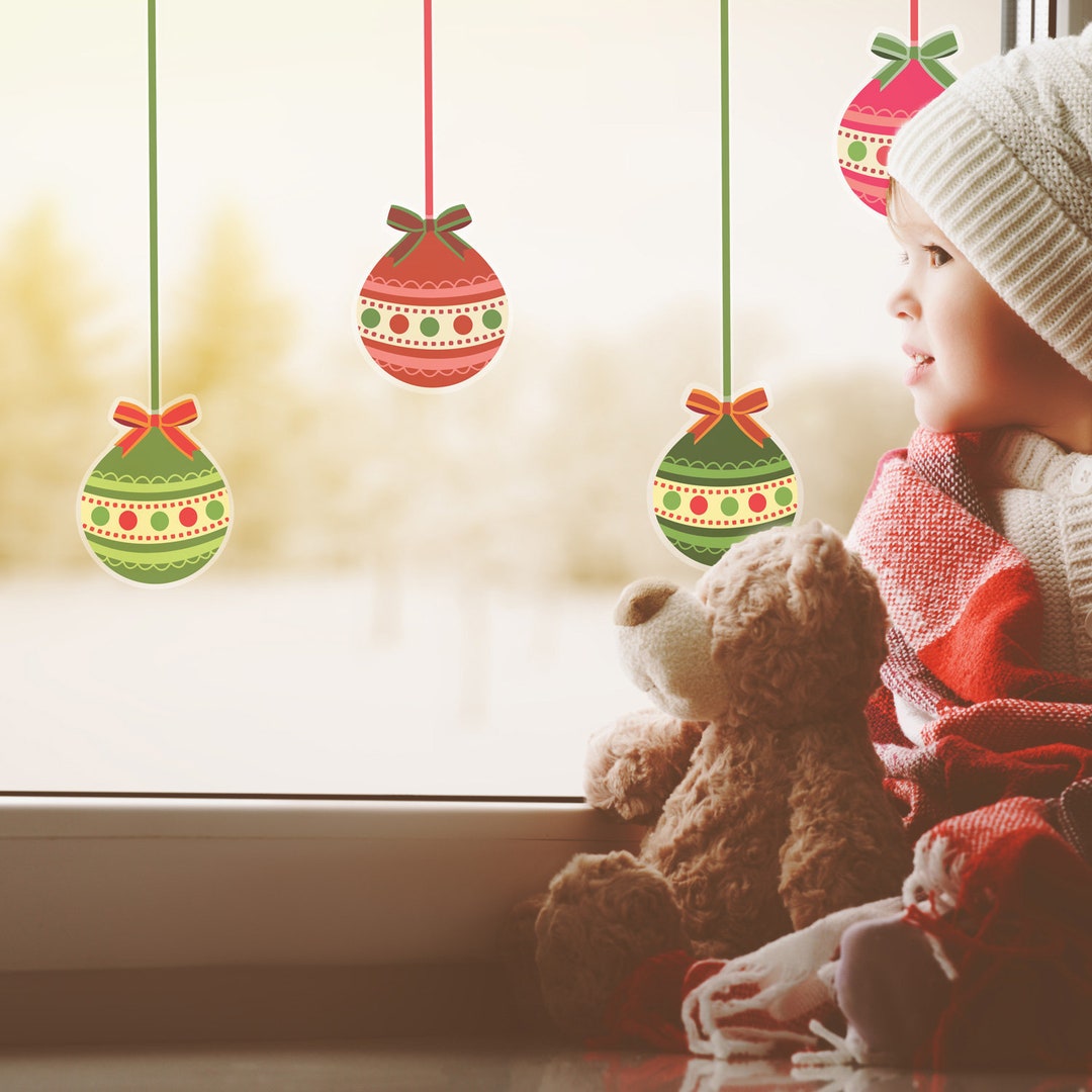 Christmas Bauble Window Stickers, Red and Green Bauble Window Stickers ...