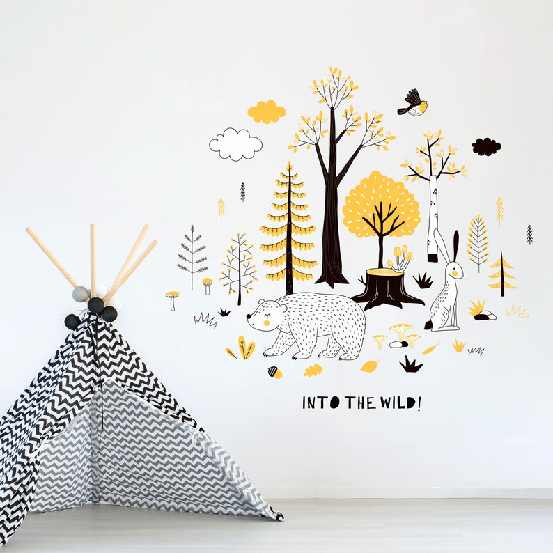 Into the Wild Woodland Wall Sticker, Forest Wall Decal, Bear Wall ...