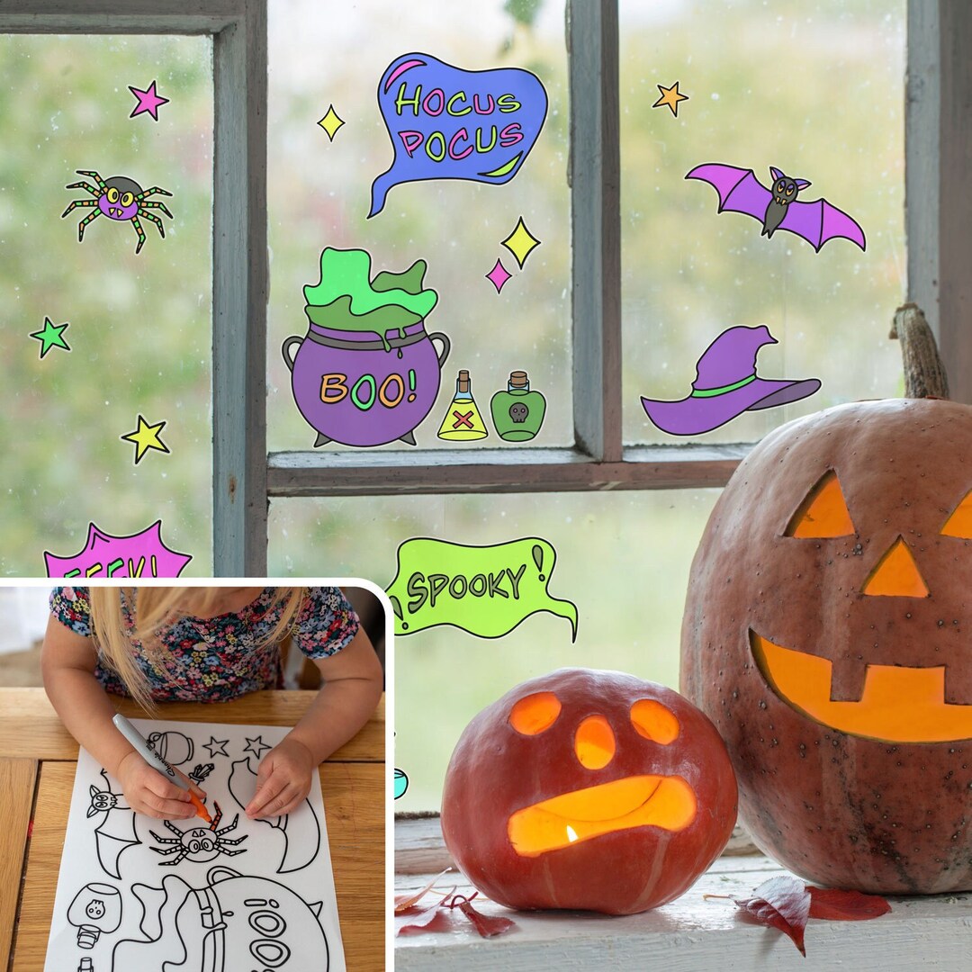 Spooky Witch Colour-in Window Stickers, Halloween Window Stickers ...