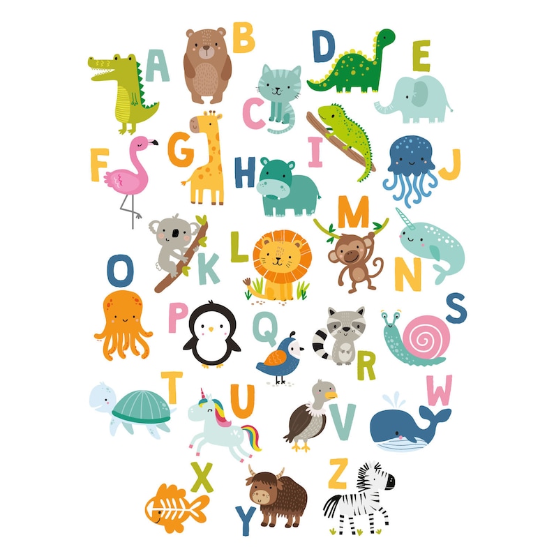 Bright Animal Alphabet Wall Sticker, Alphabet Wall Decal - Etsy