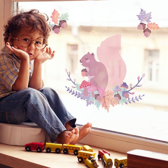 Squirrel Wreath Window Sticker Autumn Window Stickers Autumn - Etsy UK