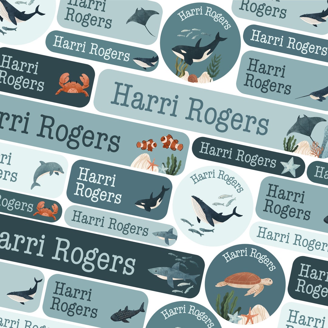 50 or 123 Stick on Name Labels, Underwater Name Labels, School Name ...