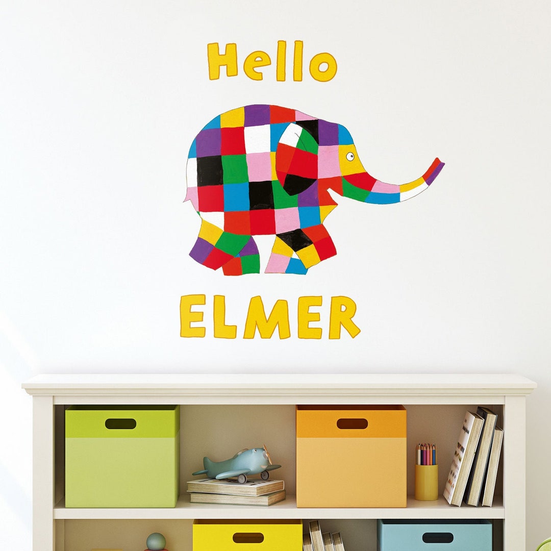 Hello Elmer Wall Sticker, Elmer the Patchwork Elephant Wall Sticker - Etsy